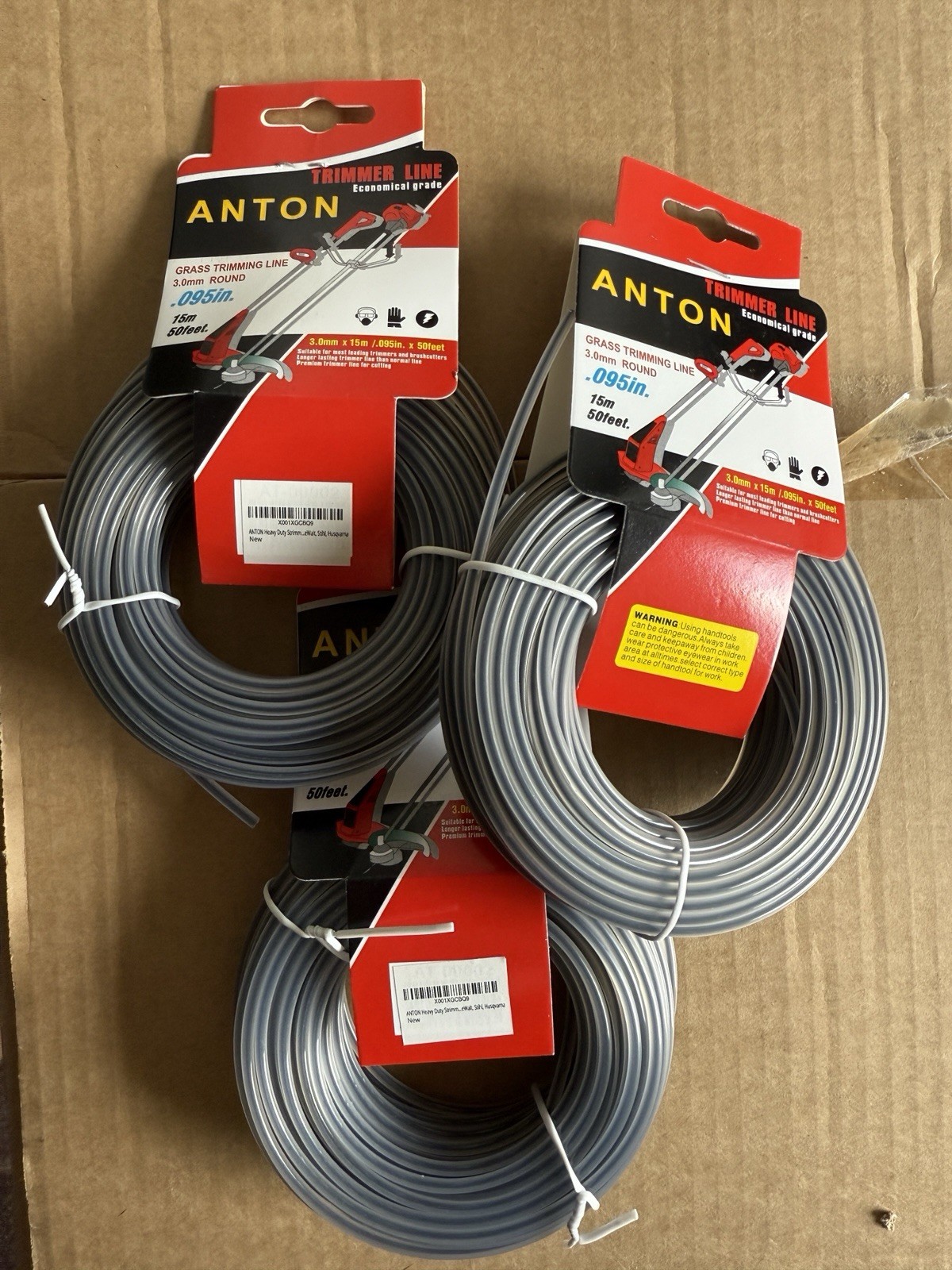 3x Heavy Duty Strimmer Grass Trimming Line 3mm Reinforced Core 15m (45m ...