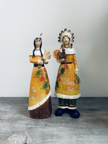 2 Resin Fall Thanksgiving Harvest Native American Figures | eBay
