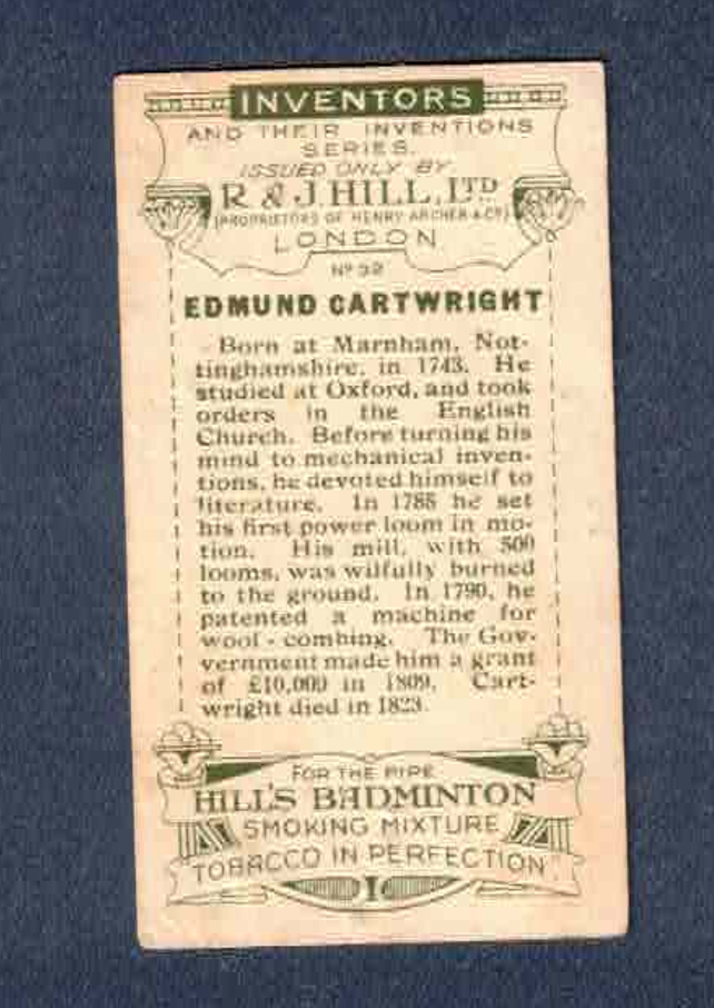 EDMUND CARTWRIGHT 1907 R & J Hill Inventors & Their Inventions #32 | eBay