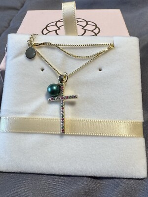 It’s Pearl Time Pendant With Dark Green Pearl 16 Inch Gold Plated Chain ...