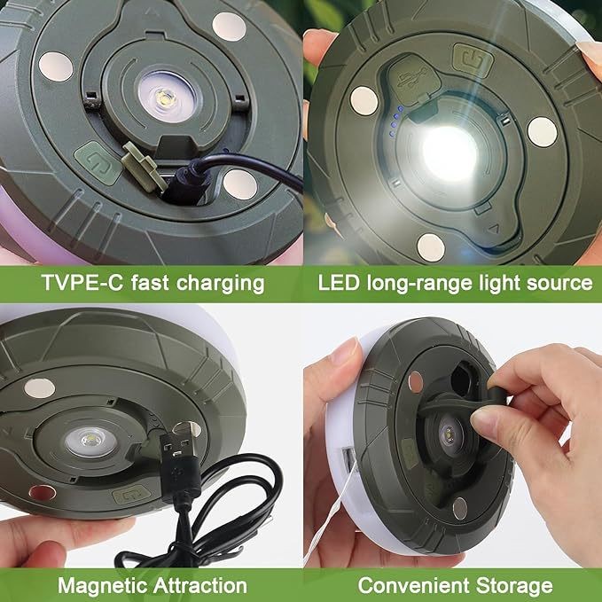Portable LED Camping String Lights Lantern Waterproof USB Rechargeable ...