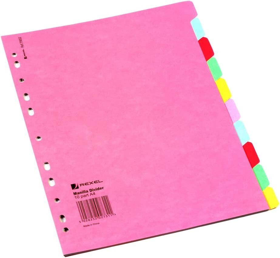 Filing File Dividers A4 Multi Punched Coloured Inserts Paper 10 Part | eBay