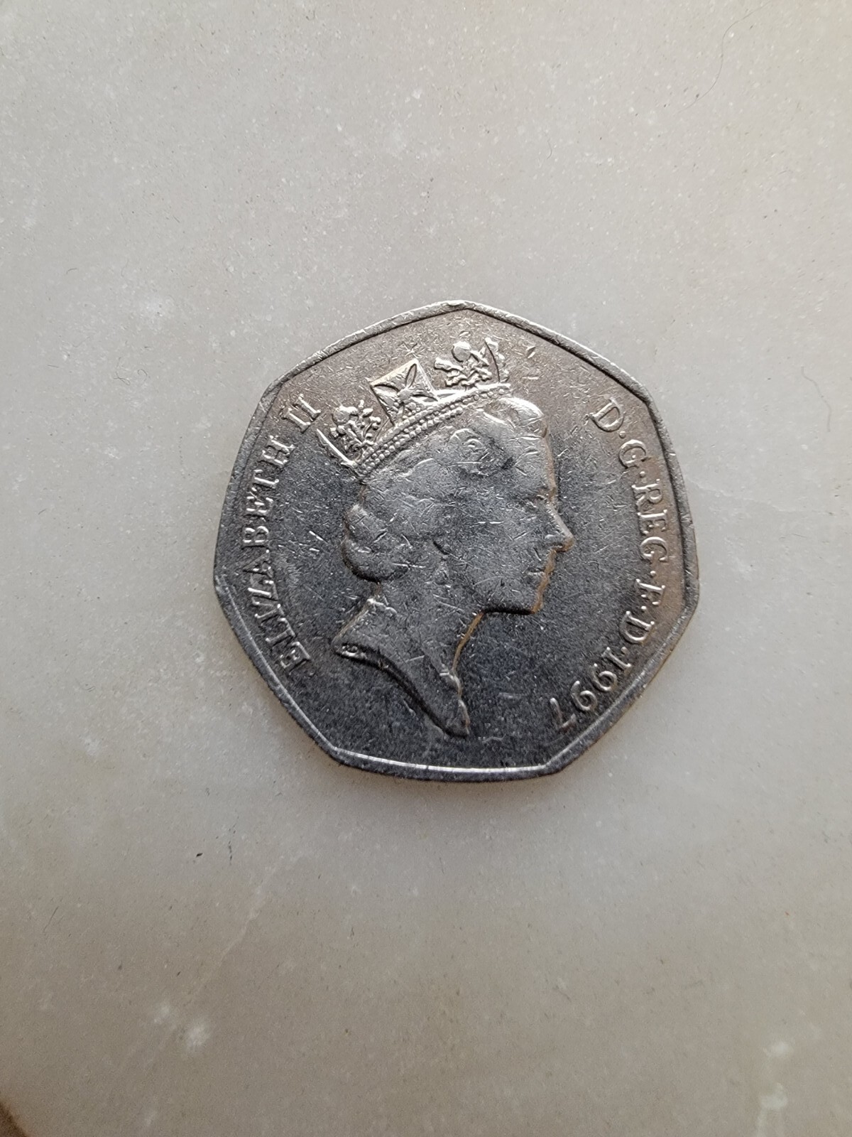 1997 Rare & Expensive Queen Elizabeth 11 DG-REG-FG 50 Fifty Pence Coin ...