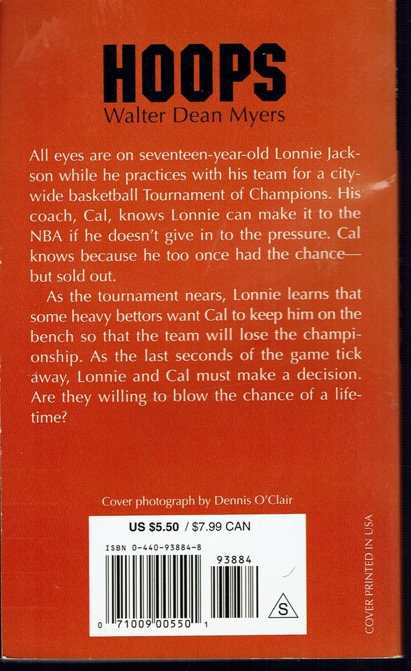 Hoops Walter Dean Myers 1983 Uncracked Paperback Basketball Fiction ...