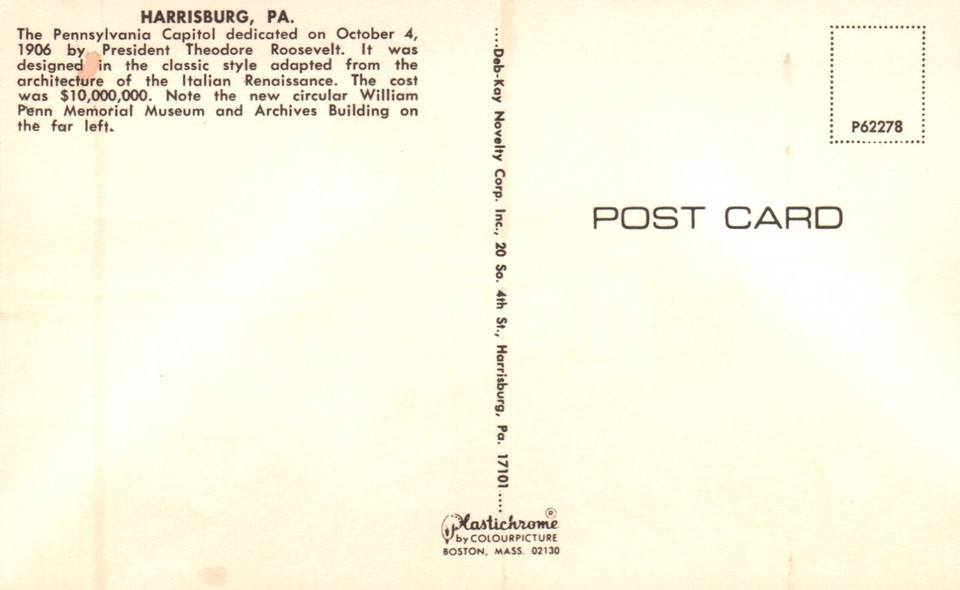 Postcard PA Harrisburg State Capitol Raymond Shafer Best Wishes Chrome ...