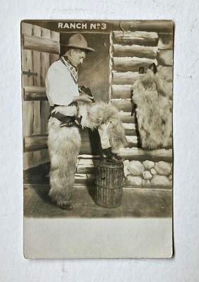 RPPC Real Photo Postcard Cowboy in Wooly Chaps With Pistol Gun Ranch No ...