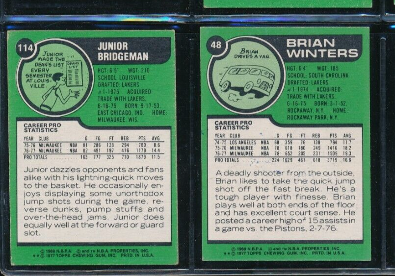 Lot (2) 1977-78 Topps #114 Junior Bridgeman #48 Winters Signed ...