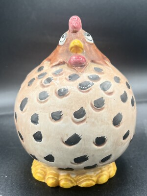 Chicken Bank Figurine Farmhouse Decoration Hand Painted Ceramic 5” Tall ...