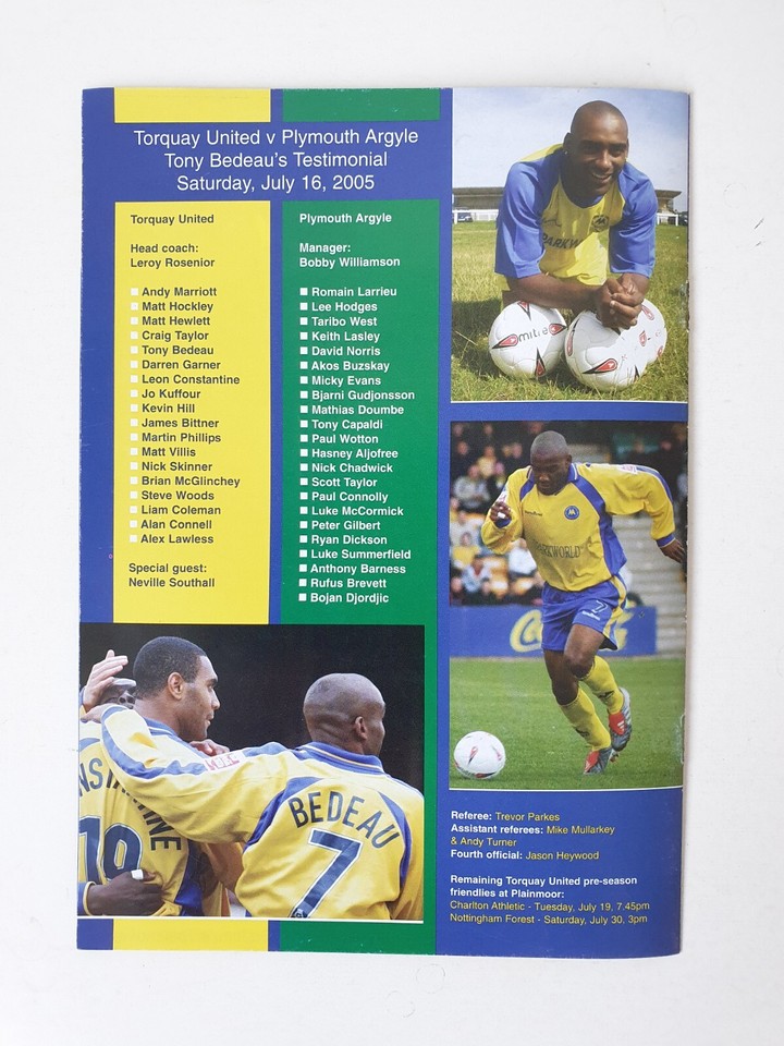 Tony Bedeau Testimonial 16/7/2005 Torquay United v Plymouth Argyle ...