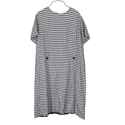 Cay Artley 1950s White Navy Blue Stripe Bakelite Button Knee Length ...