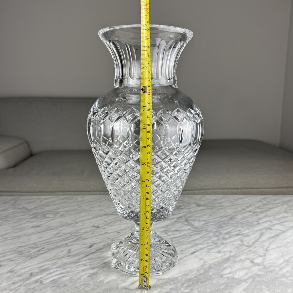 Antique Large Heavy Crystal Vase 15" Diamond Cut Medici Footed Rare ...