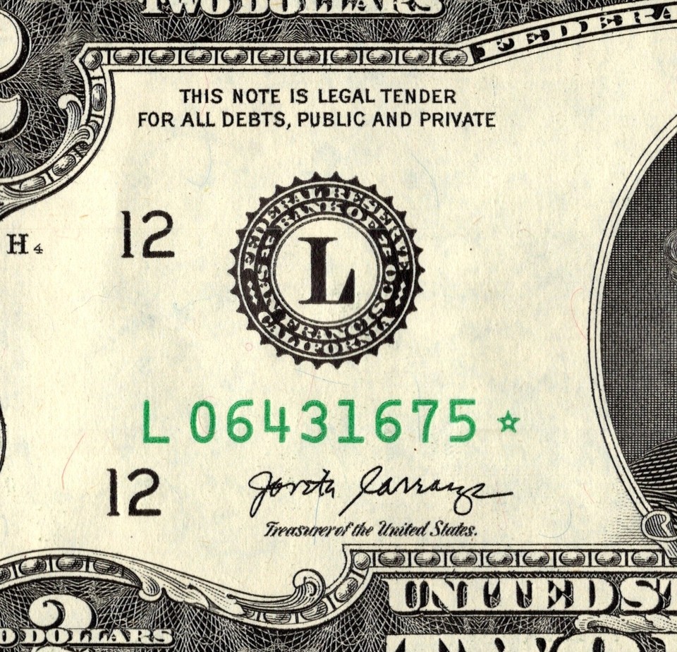 32k sheet L star note Two Dollar Bill L06431675* | eBay