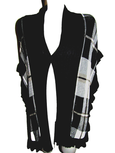 JOSEPH A, Black/White/Tan Open Front Vest, Side Buttons, Rayon Knit ...