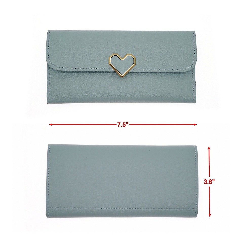 Womens Lady Heart-Shaped Metal Badge Pocket Synthetic Leather Bifold ...