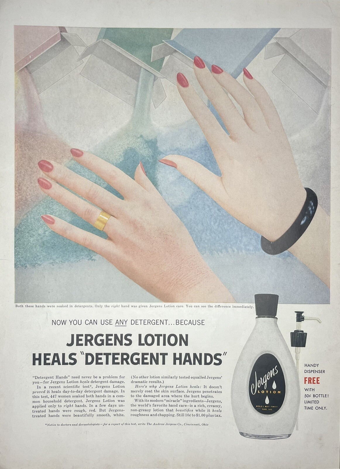 Vintage Print Ad 1956 Jergens Lotion Heals Detergent Hands Life ...