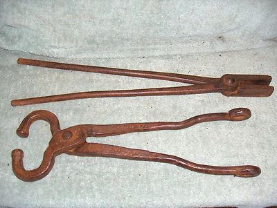 Lot Of 2 Antique Vintage Blacksmith Tongs Tools - Barn Fresh! | eBay