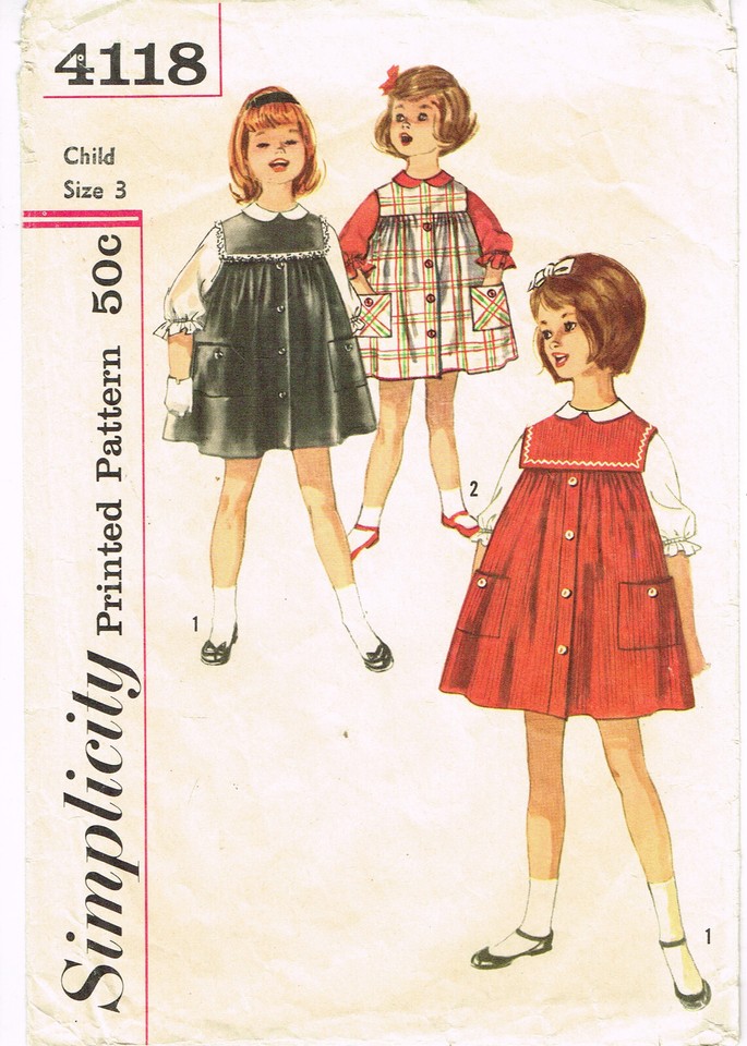 1960s Vintage Simplicity Sewing Pattern 4118 Cute Toddler Girls Jumper ...