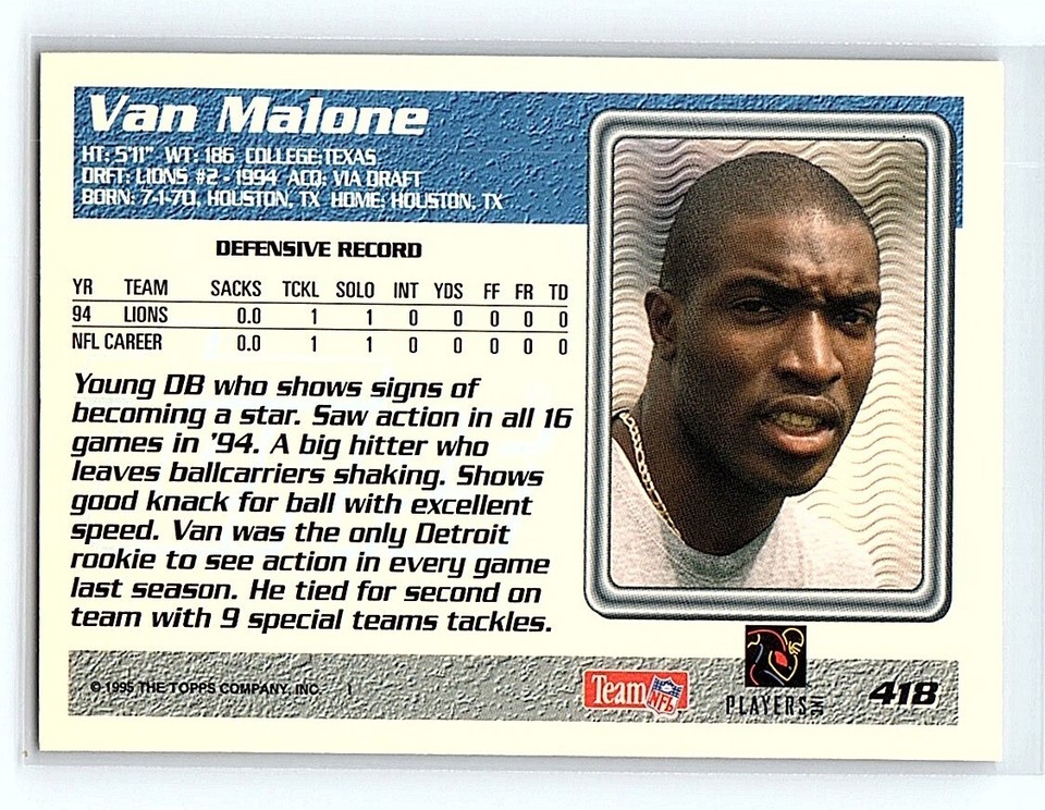 1995 Topps Van Malone Detroit Lions #418 | eBay