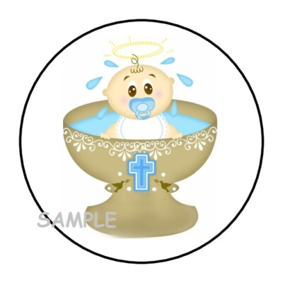 30 BOY BAPTISM ENVELOPE SEALS LABELS STICKERS 1.5" ROUND PARTY FAVORS ...