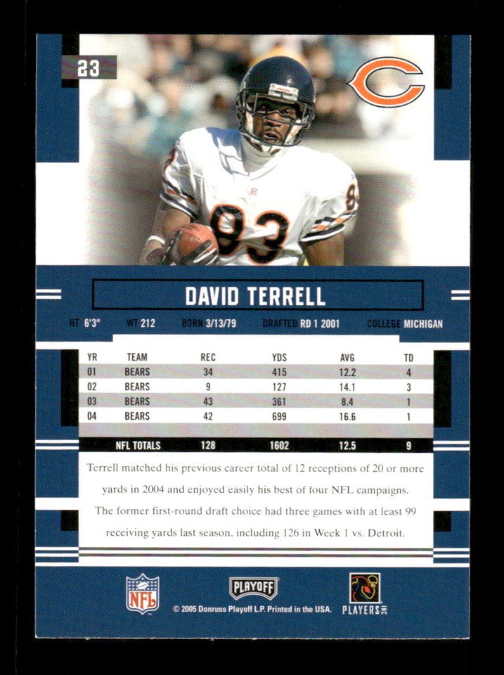2005 Playoff Prestige David Terrell #23 | eBay