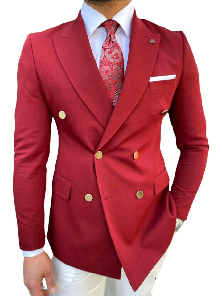 Designer Red Two Rows of Buttons Double Row Jacket Golden Fitted Fit ...