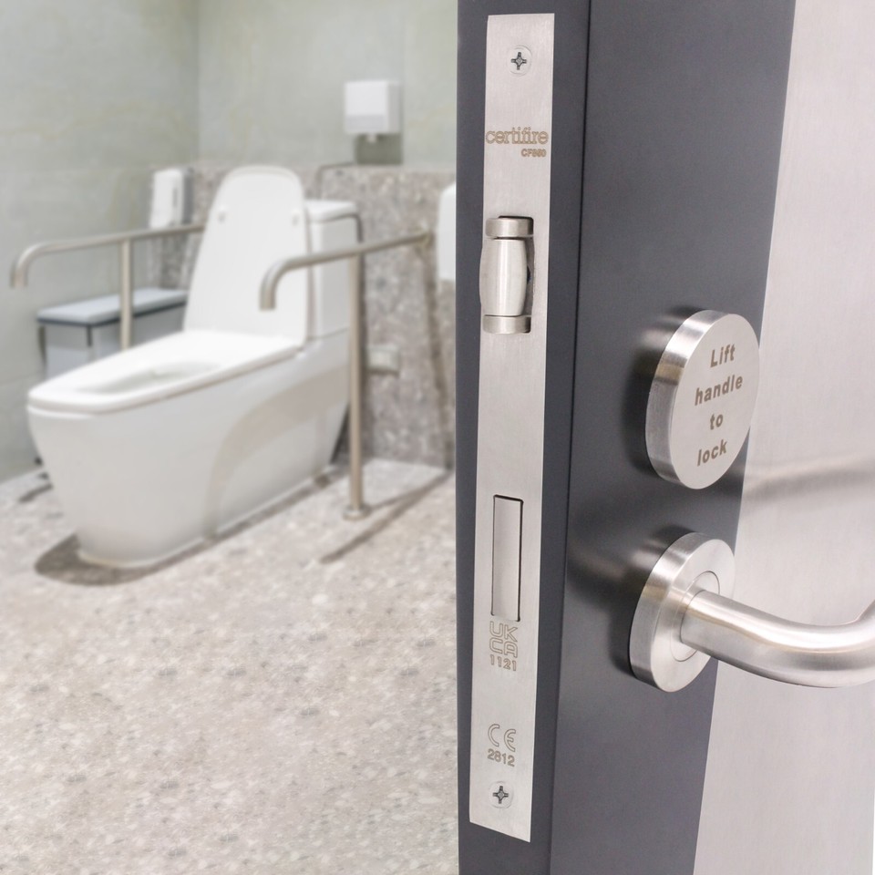 Lift to Lock Lever Handle Set & Lock for Bathroom Toilet Cubicle Doors ...