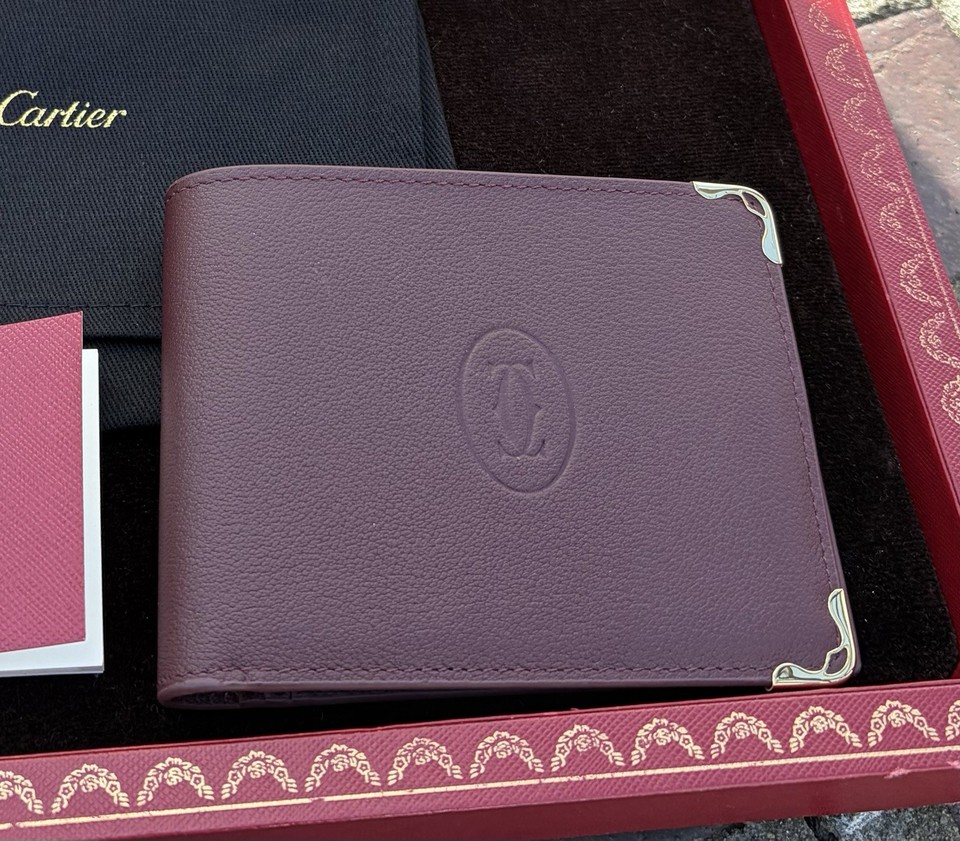 Must De Cartier 6 Credit Card Compact Wallet Burgundy Calfskin Leather ...