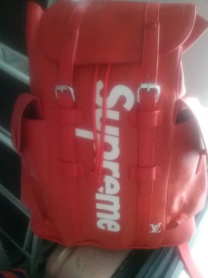 Red Leather Supreme Backpack | semashow.com