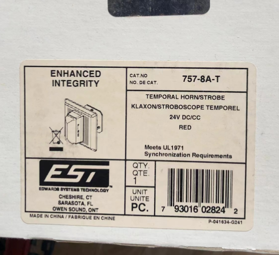 Edwards 757-8A-T ENHANCED INTEGRITY 24 V DC/CC Temporal Horn/Strobe New ...