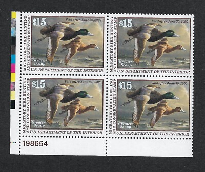 OddLots:™ 123-RW66 • Scott #RW66, $15 Greater Scaup, Plate Block of 4 ...