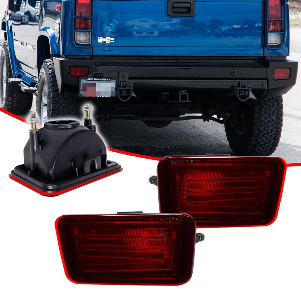 For 05-09 Hummer H2 Red Rear Bumper Reflector Tail Light Covers LH & RH ...