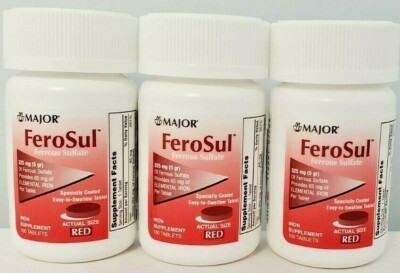 Major FeroSul Ferrous Sulfate 325mg Red Iron Supplement Tablets 100 Ct ...