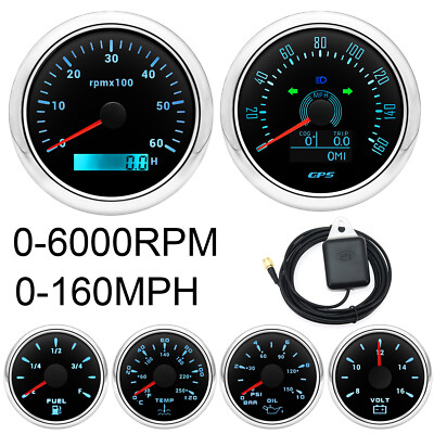 6 Gauge Set 85mm GPS Speedometer 0-160MPH Tachometer for Marine Boat ...