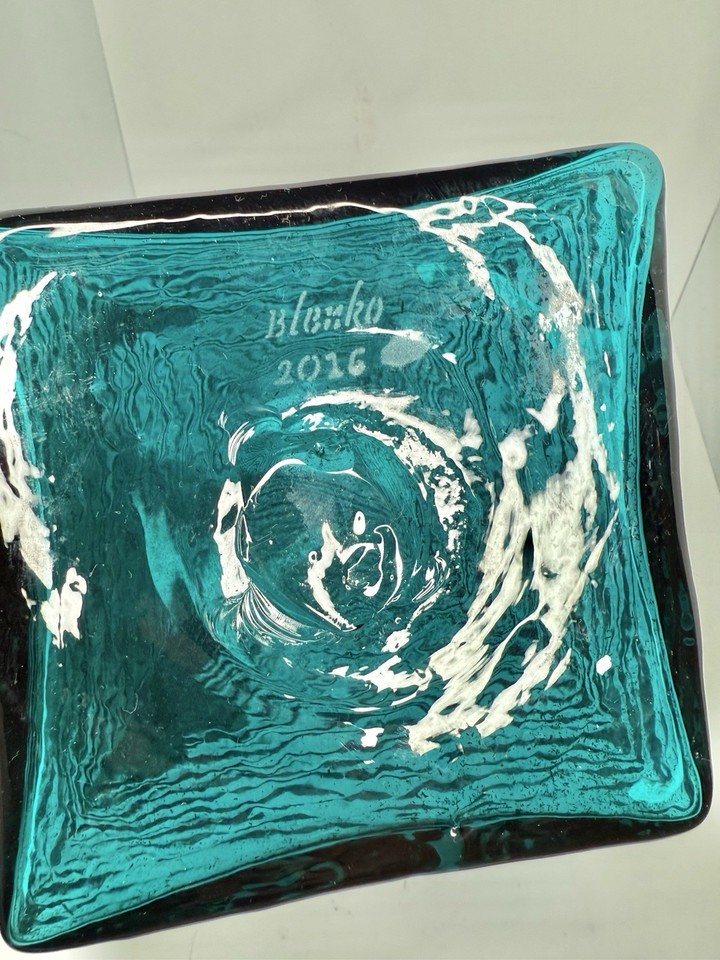 Blenko Glass 2134 Strata Vase In Sea Breeze 15” Sandblasted W/label ...