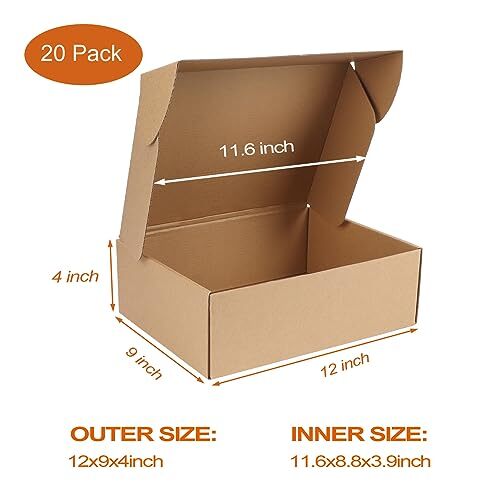 12x9x4 inch Shipping Boxes 20 Pack Brown Cardboard Gift Boxes with Lids ...