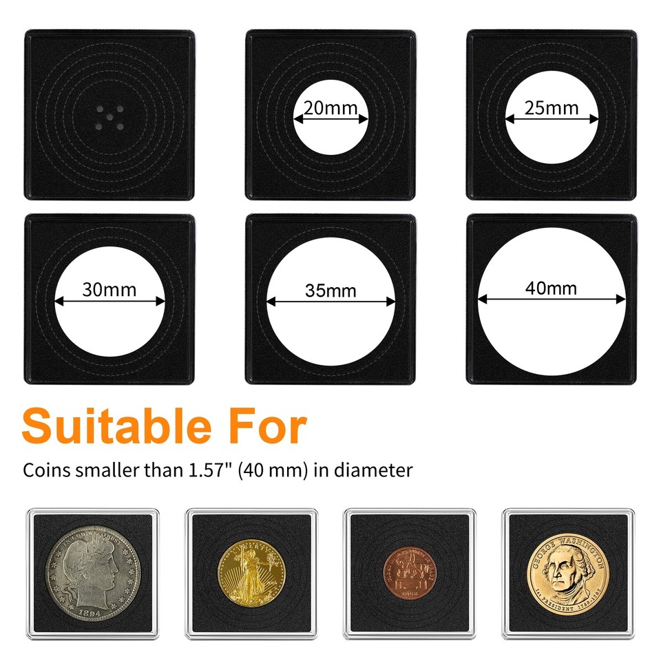 40PCS Adjustable 2x2 Coin Holder Snap Capsule 40mm Silver Dollar ...
