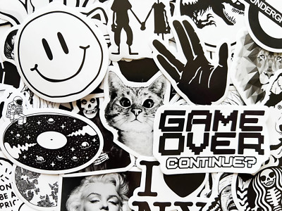 10-100 Black & White Transparent Sticker Pack For Cars Laptops Water ...