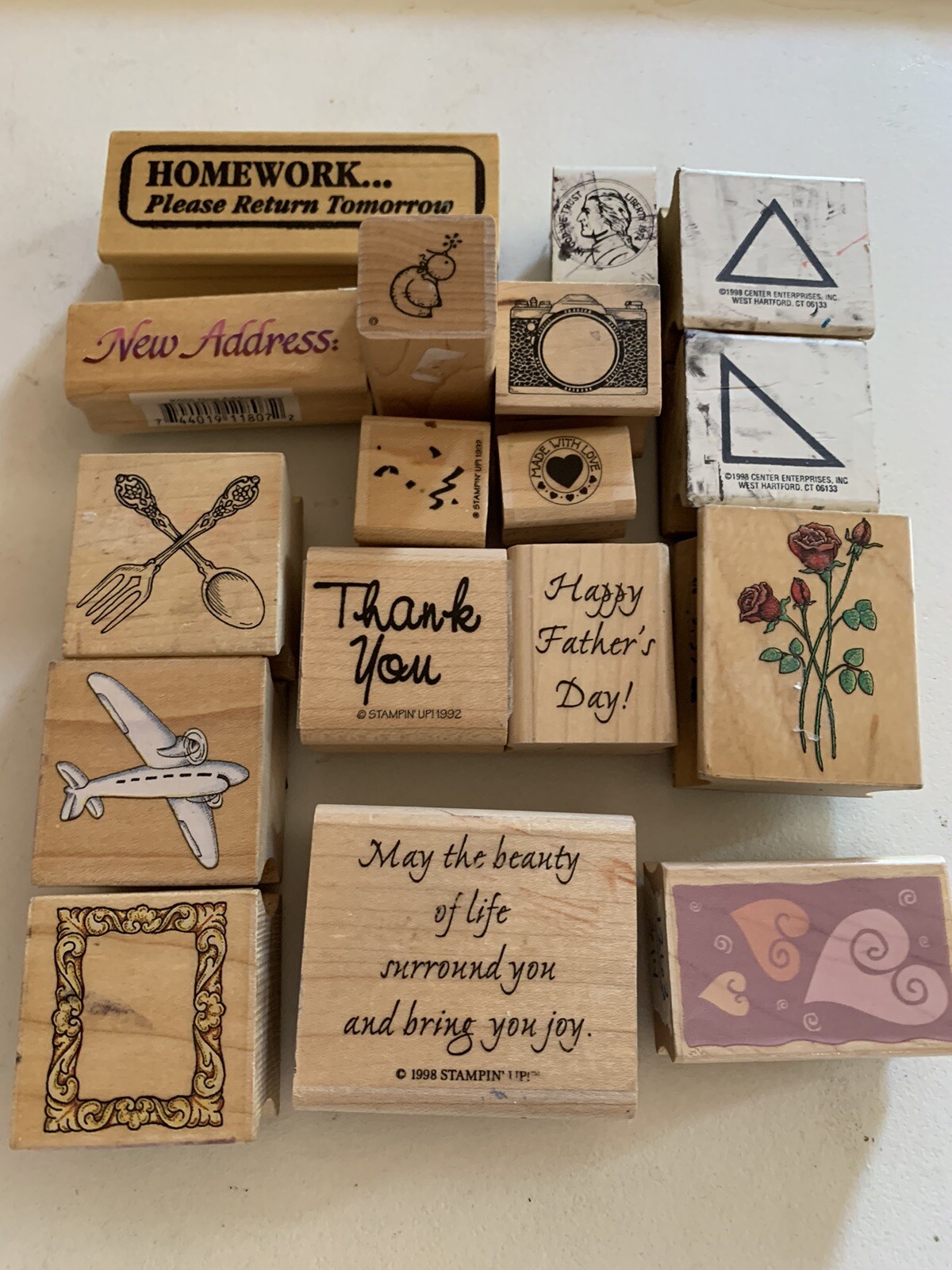 Random Miscellaneous Lot Of 17 Wood Mounted Rubber Stamps | eBay