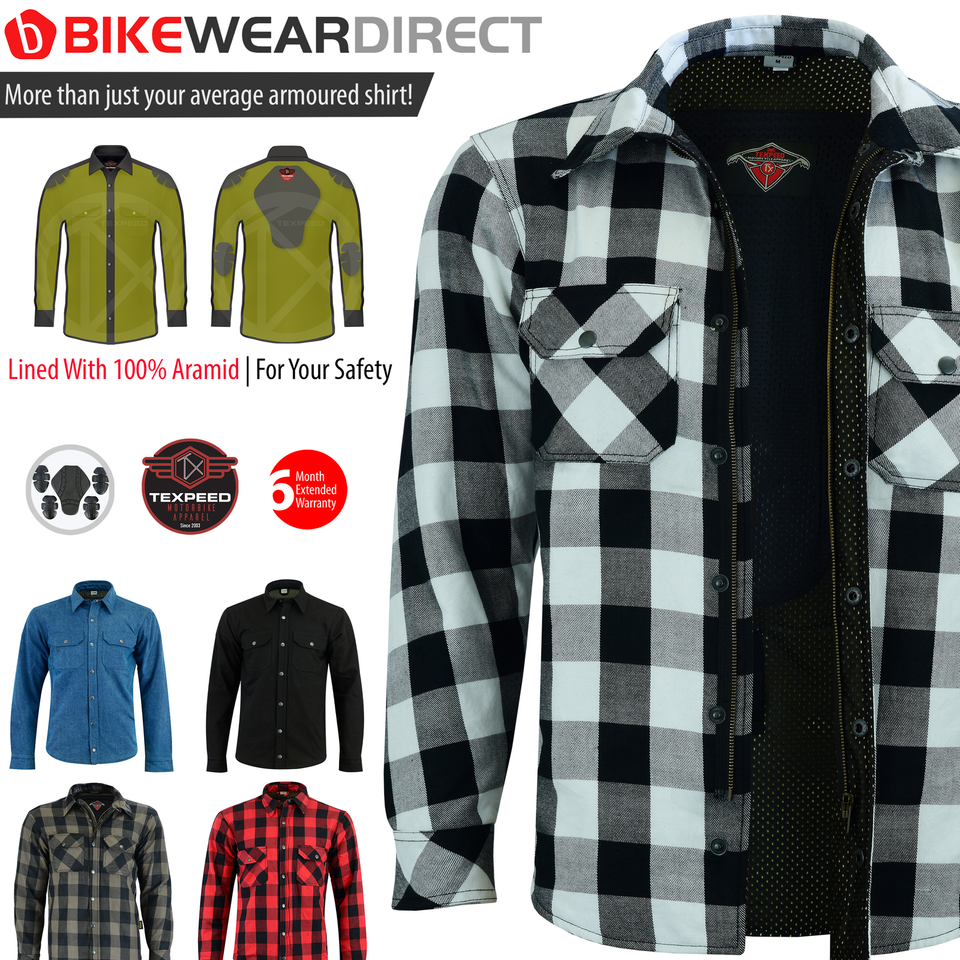 Motorbike Motorcycle Shirt Jacket Aramid Lined Protection With CE Biker ...