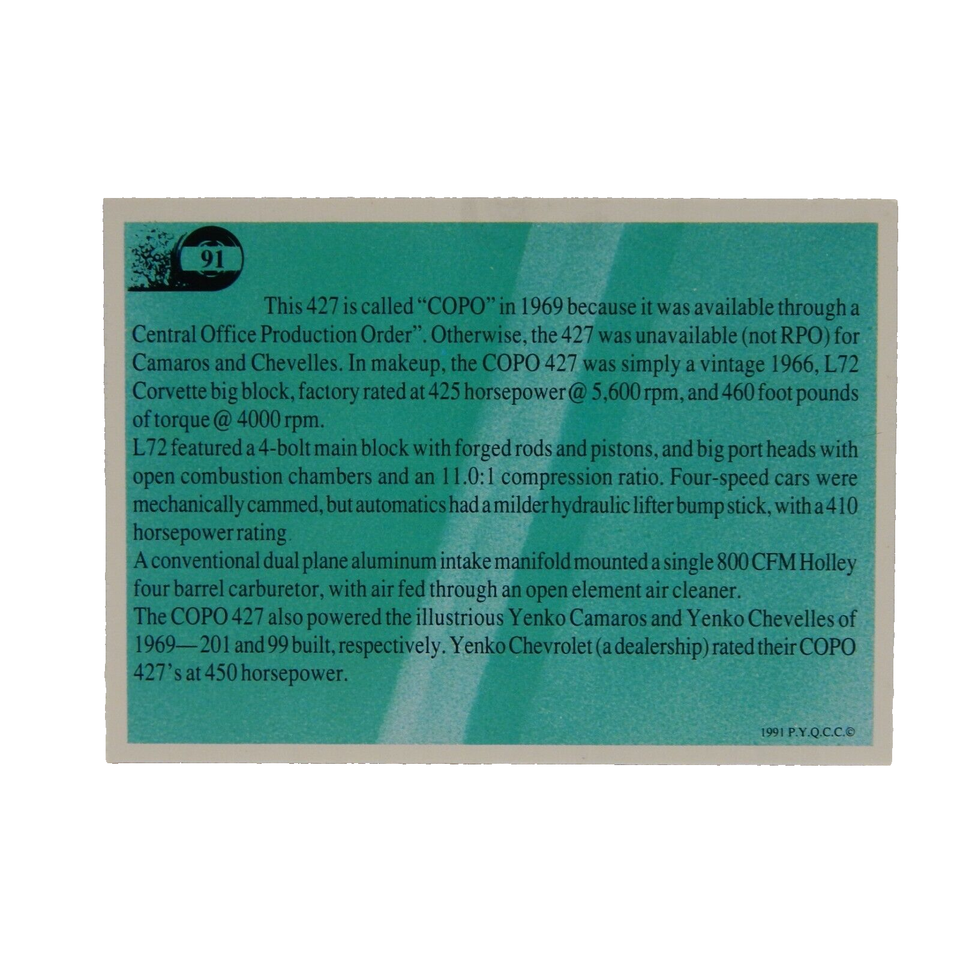 1969 COPO 427 TRADING CARD #91 | eBay