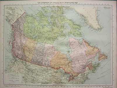 1940 MAP ~ DOMINION OF CANADA with NEWFOUNDLAND QUEBEC ONTARIO NOVA ...