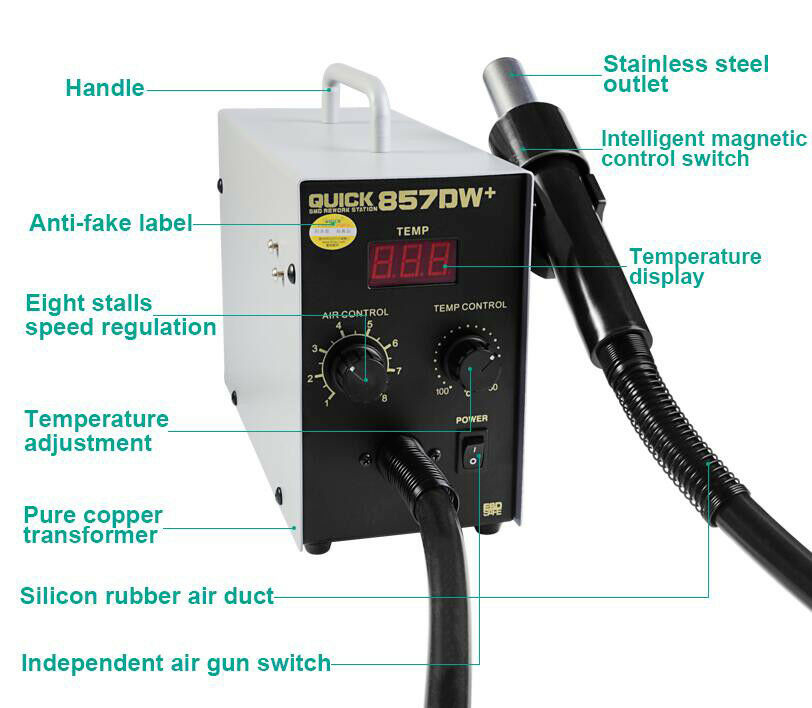 QUICK 857DW Adjustable Digital Display Hot Air Heat Gun Soldering ...