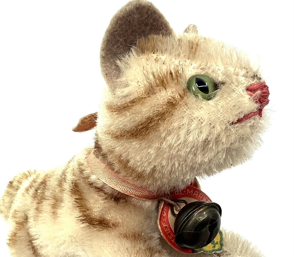 Steiff Tapsy Tabby Cat 1960s ID Chest Tag 8cm 3in Mohair Jingle Bell ...