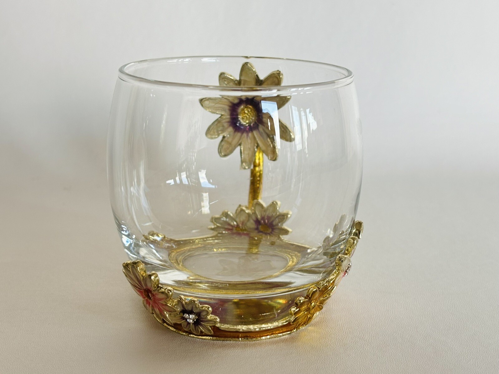 ARC of France Clear Glass Tea Coffee Cup Mug 32C1 Gold Tone Floral ...