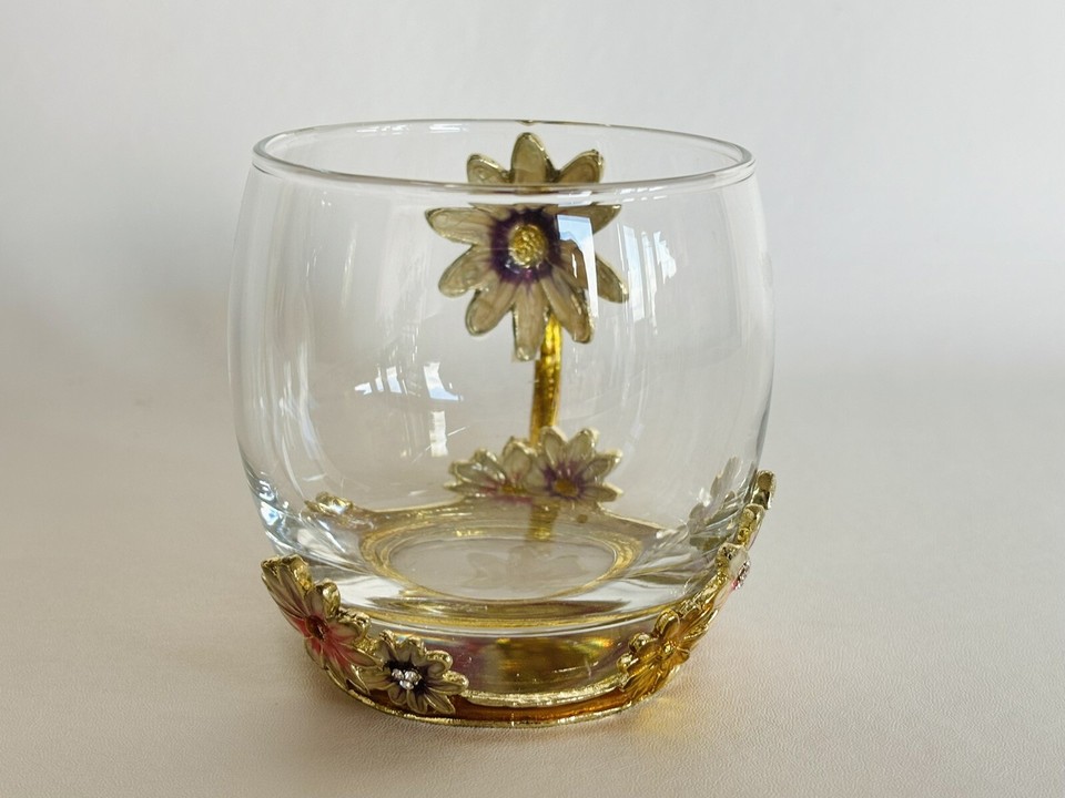 ARC of France Clear Glass Tea Coffee Cup Mug 32C1 Gold Tone Floral ...