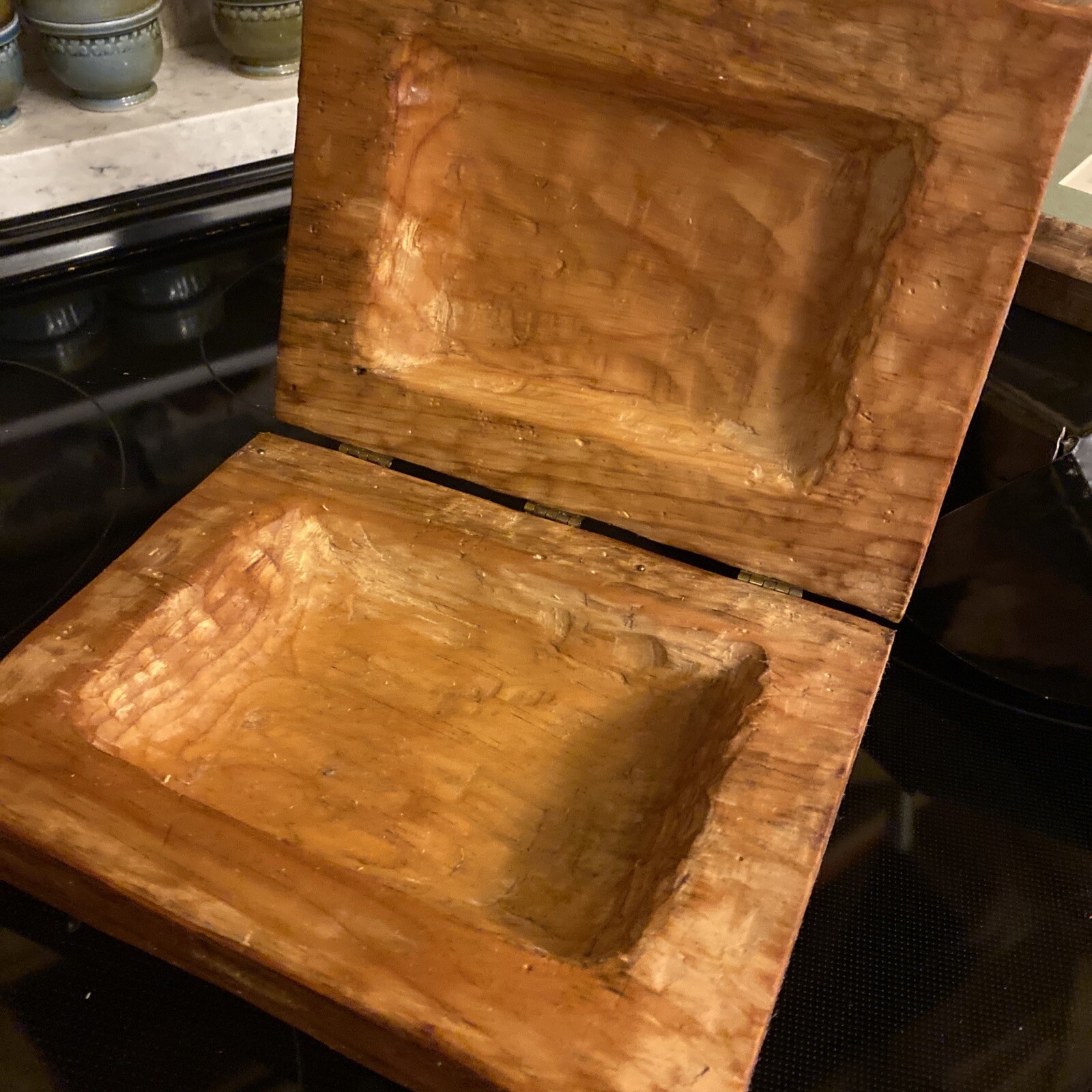 primitive early? hinges chiseled wood box - flask liquor hideaway? book ...