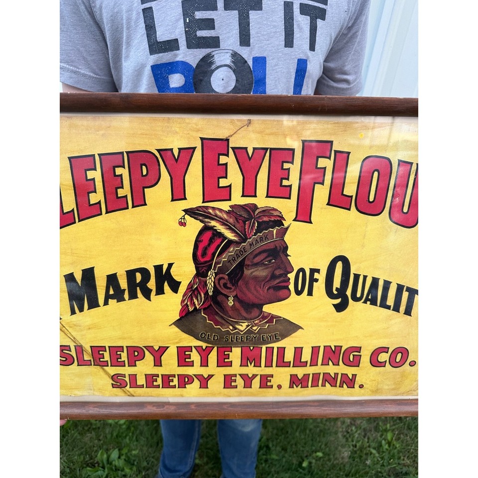 Original Sleepy Eye Flour Paper Litho Framed Sign Advertising Native ...