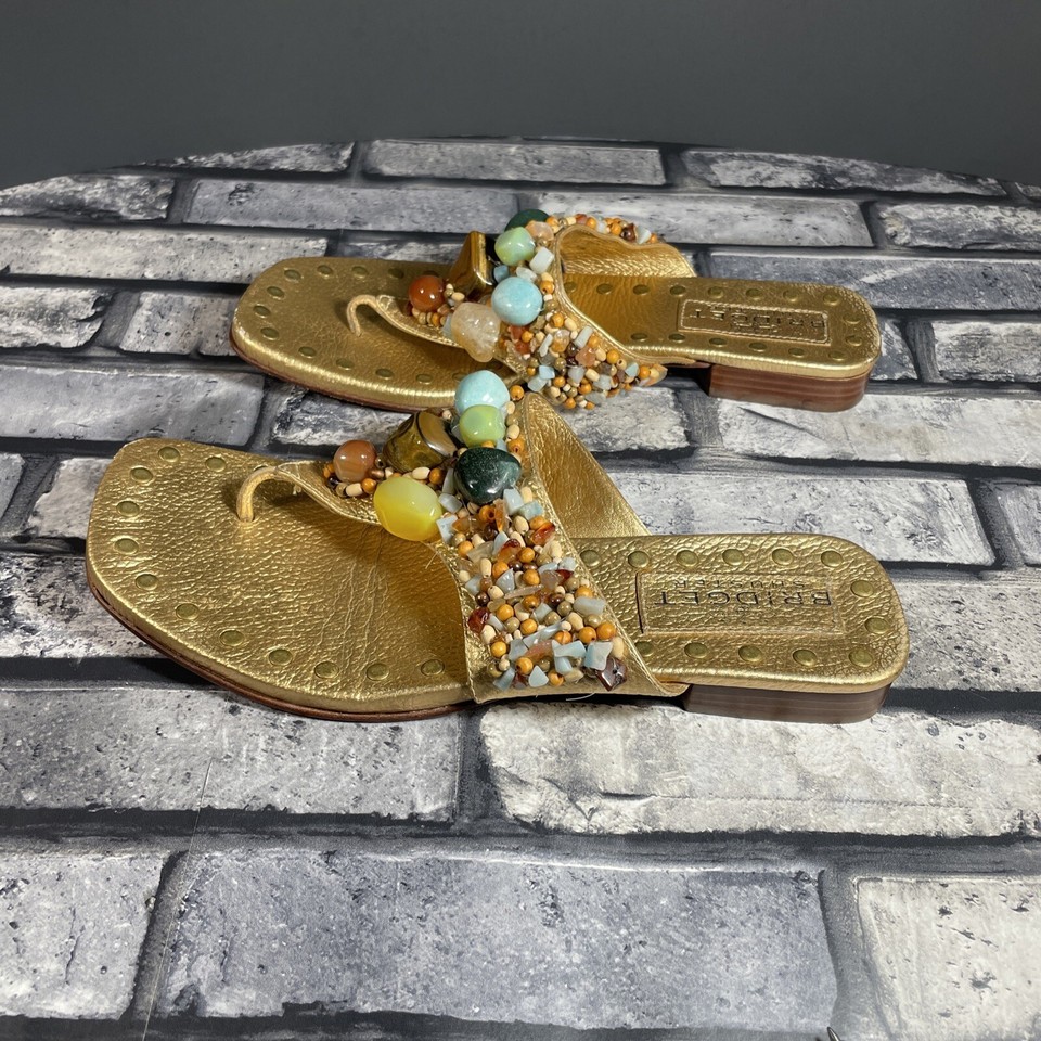 Bridget Shuster Size 8.5 Gold Leather Sandals Studded & Jeweled with ...