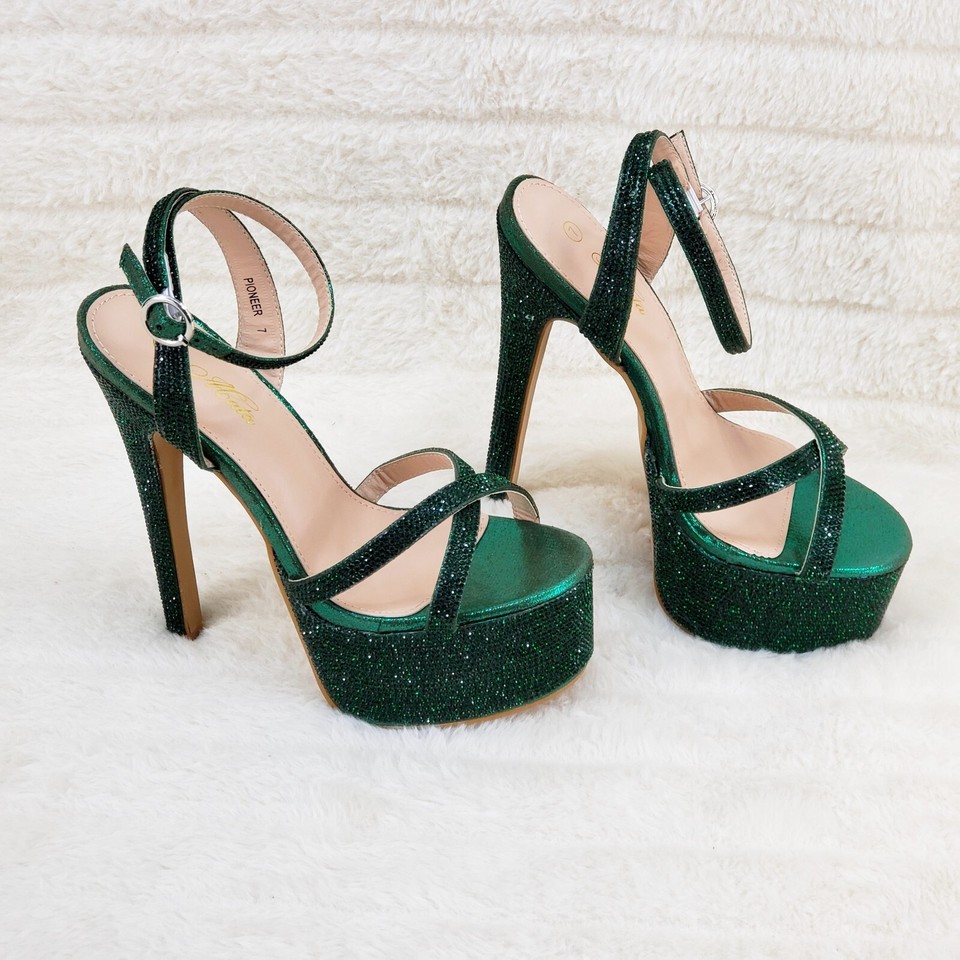 Bejeweled Pandora Emerald Green Sparkling Rhinestone Platform 6.5 ...