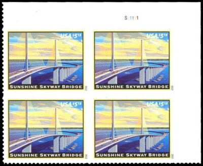 Sunshine Skyway Bridge Plate Block of Four $5.15 Priority Mail Stamps ...
